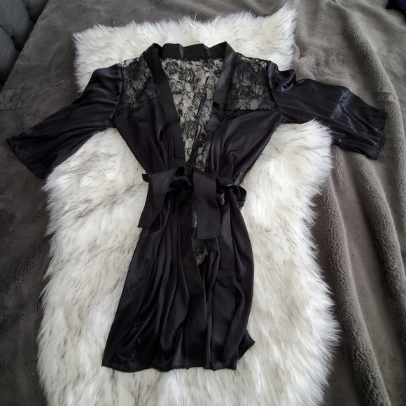 Intimates & Sleepwear | Black Sheer Intimate Robe 34 Sleeves Rose Small ...